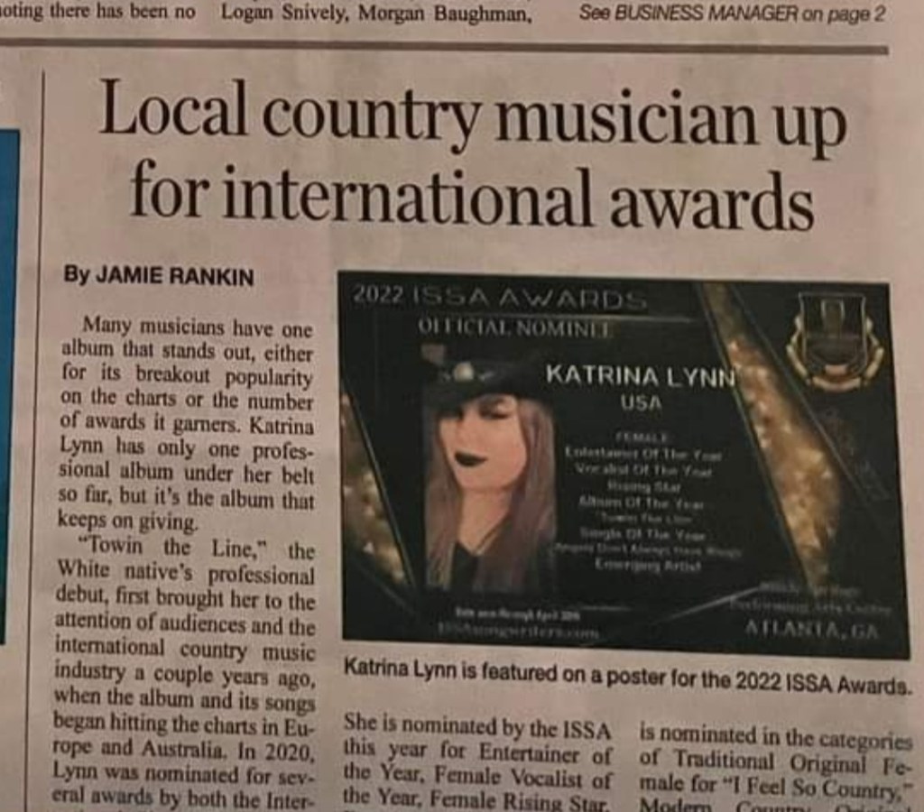ISSA 2022 Awards Nominee in the Press – International Singer ...